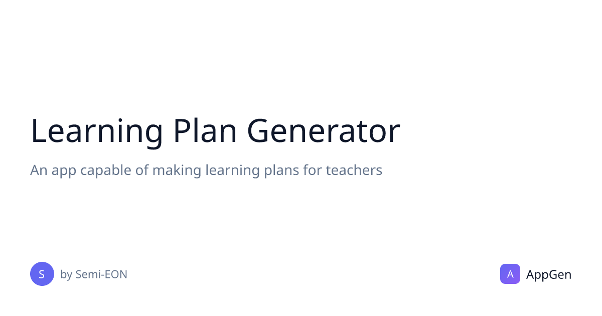 Learning Plan Generator | AppGen