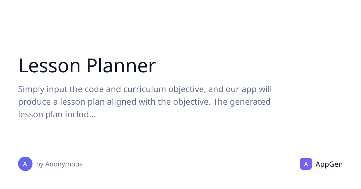 Lesson Planner | AppGen